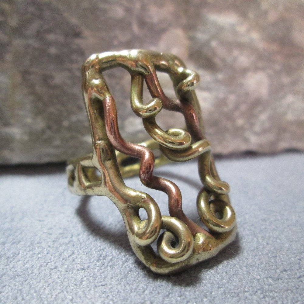 Molten Metal Waterfall Ring Wire Work Ring Bronze - Gem